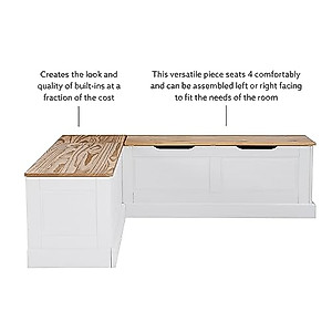 Linon Natural and White 2 Tone Backless Corner Breakfast, Table is NOT Included Harris Nook