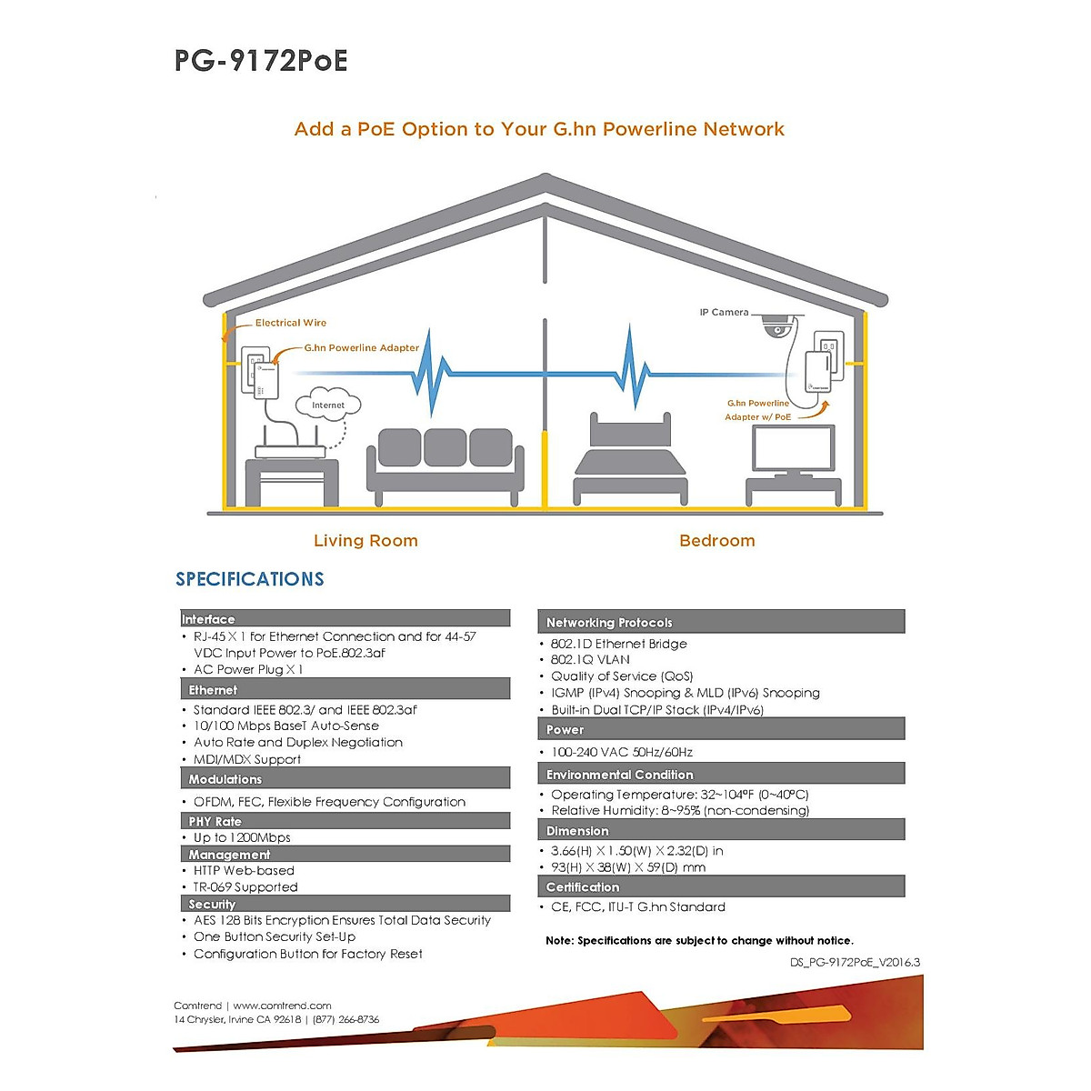 Comtrend Powerline Ethernet +PoE Adapter (PG-9172PoE)