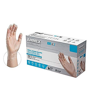 AMMEX Clear Vinyl Disposable Exam/Medical Gloves, 3 Mil, Latex/Powder-Free, Food-Safe, Smooth, Non-Sterile, Medium Box of 100