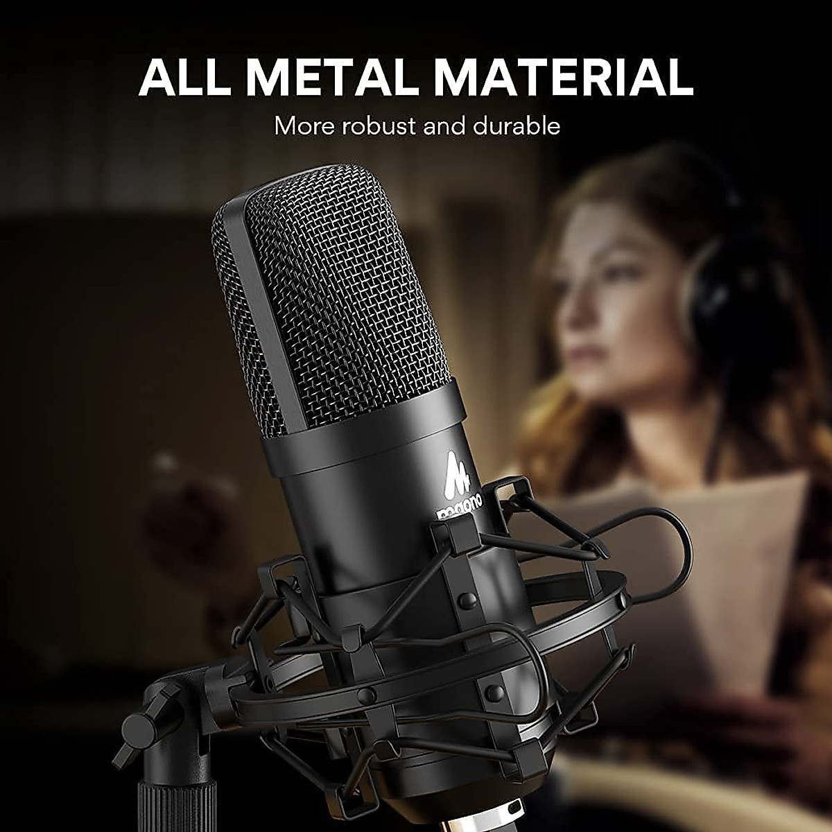 MAONO AU-A04T USB Microphone with AU-MH601 Studio Monitor Headphones Bundle Streaming Podcasting Pack Plug and Play for Computer, YouTube, Music
