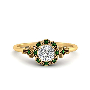Birthday Gifts for 14 Year Old Friend Birthday Gifts Cocktail Rings for Women Jewelry Wedding Dress Matching Ring Diamond Ring Yellow Gold Plated Created Emerald Cushion Shape Size 9