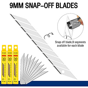 WRAPXPERT Utility Knife Retractable,30 Degree Snap Off Blade 9MM,Sharp Box Cutter Knife，Pack of 3