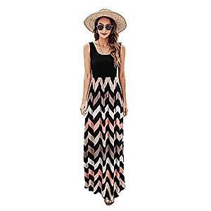 Sherosa Womens Plus Size Empire Waist Chevron Zigzag Floor Length Maxi Dress (XL, Black)
