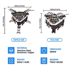 Bulin Camping Stove 5800W Adjustable Ultralight Backpacking Gas Stove Windproof Camp Portable Propane Stove Burner for Camping Hiking Backpacking Outdoor