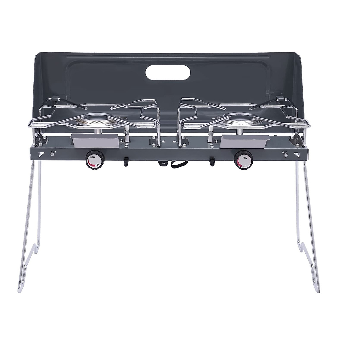 14" Portable Gas Camping Stove 2 Burner Stovetop Foldable Butane Gas Cooktop w/Regulator For Camping, Outdoor Cooking, Rv Travel, Backpacking Travel, Barbecue And Family Emergency Backup