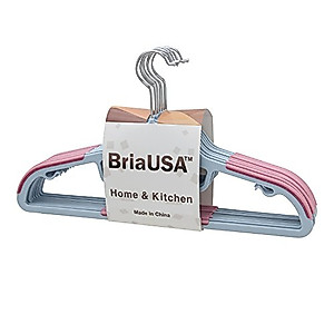 BriaUSA Dry Wet Clothes Hangers Amphibious Pink with Non-Slip Shoulder Design, Steel Swivel Hooks – Set of 10