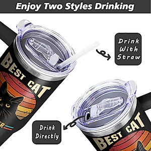 Best Cat Dad Mug Insulated Cat Paw Cup, 40 Oz Black Cat Tumbler with Handle and Straw, Black Cat Mug Double Wall Stainless Steel Cat Dad Cup, Best Cat Dad Ever Tumbler and Cat Dad Gifts for Men