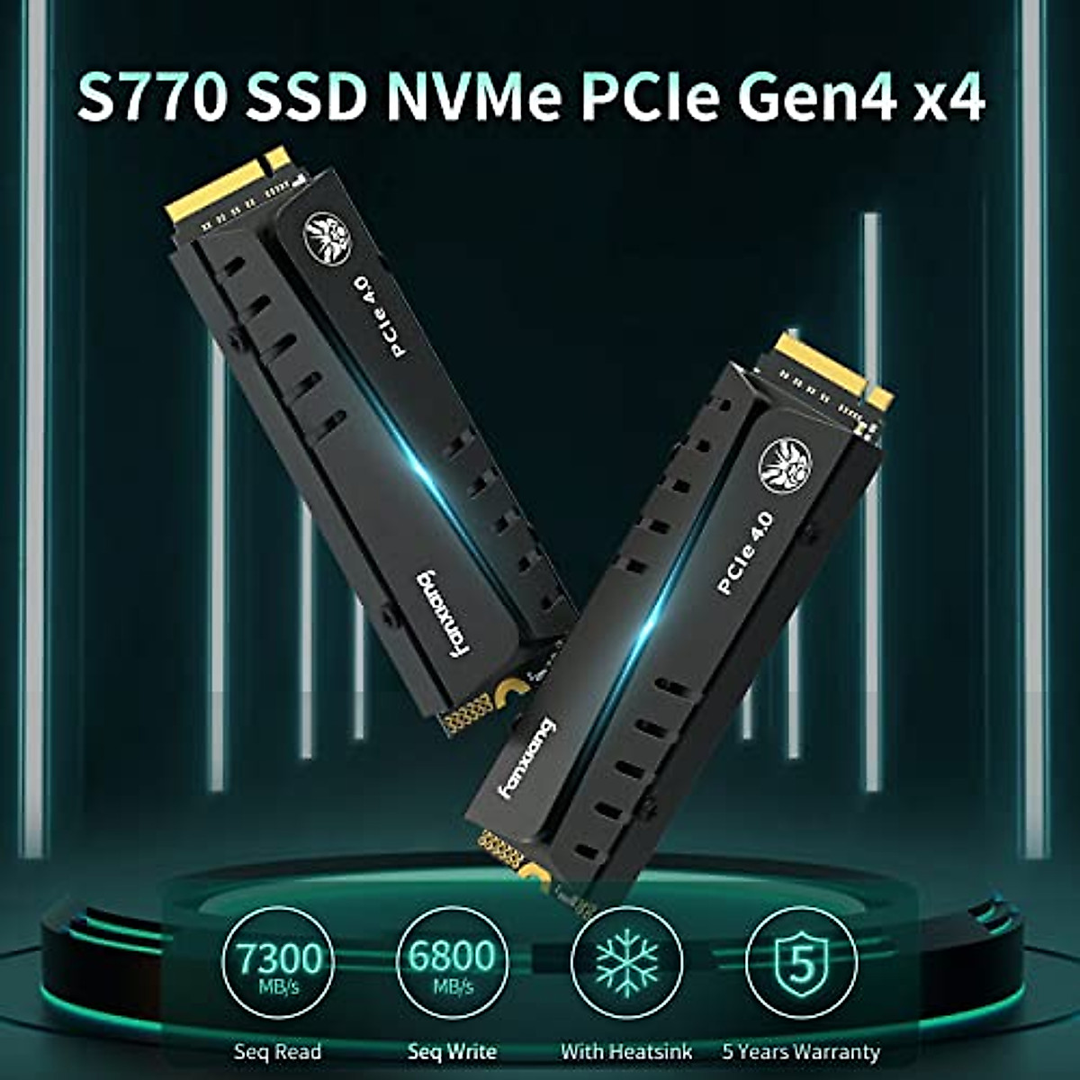 fanxiang S770 2TB PCIe 4.0 NVMe SSD M.2 2280 Internal Solid State Drive, Configure DRAM Cache, with Heatsink, Up to 7300MB/s, Perfectly Compatible with PS5