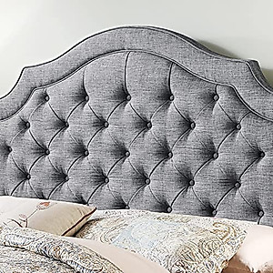 Rosevera Angelo Linen Upholstered Bed with Adjustable Headboard and Button Tufting, Full, Gray