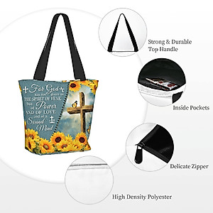 MORGOMON Christian Gifts Reusable Shopping Tote Bag Zippered Inspirational Tote Bags for Women Scripture Bible Verse Shoulder Bag Religious Gift Perfect for Church Work Travel Groceries Books