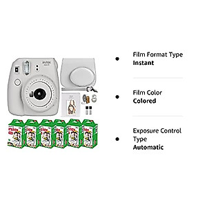 FujiFilm Instax Mini 9 Instant Camera + Fujifilm Instax Mini Film (60 Sheets) Bundle with Deals Number One Accessories Including Carrying Case, Selfie Lens, Photo Album (Smokey White)