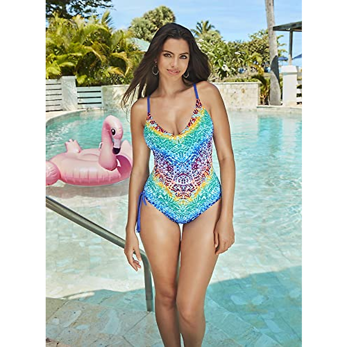 Skinny Dippers Women's Swimwear Alice Shape Shifter V-Neckline Soft Cup One Piece Swimsuit, Rainbow, Small