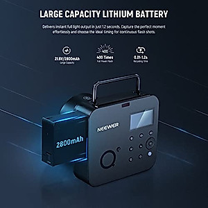 NEEWER Q4 400Ws 2.4G TTL Outdoor Studio Flash Strobe (New Look),1/8000 HSS 2800mAh Battery Powered Photography Monolight Speedlite 30W Modeling Lamp/400 Full Power Flash/0.01-1.2s Recycle/Bowens Mount