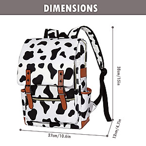 MCWTH Girls Backpack College Bookbag, School Bag 15.6 inch Laptop Backpacks for Women (cow print)