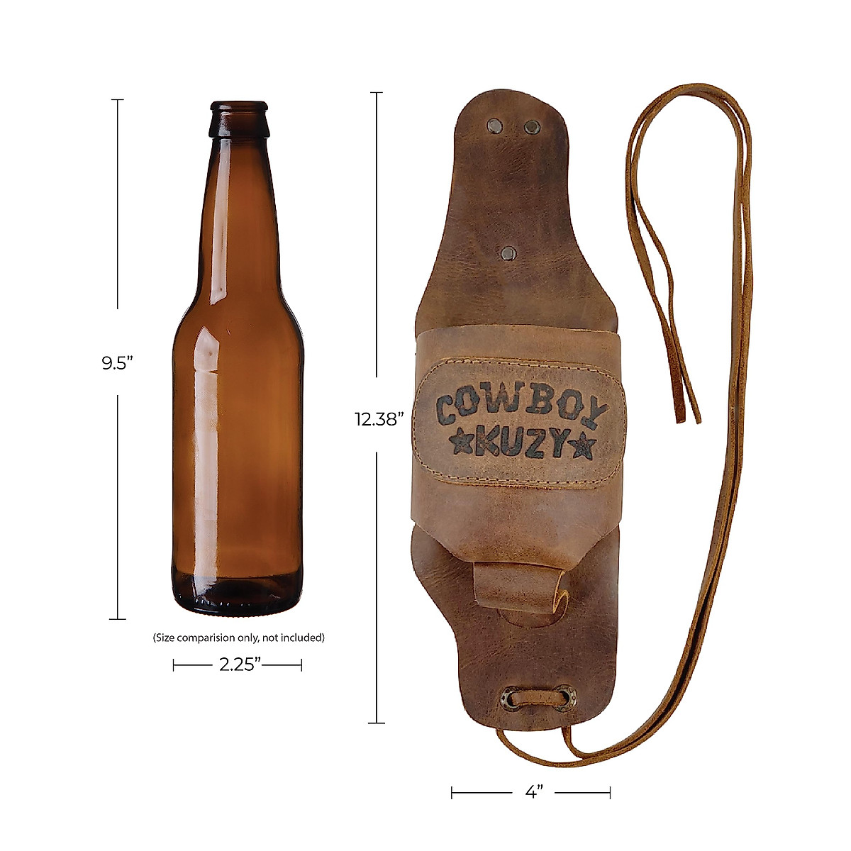 Hide & Drink, Beer Holster for Cowboy, Handsfree Beverage Holder, Western Bottle Leg Grip for Men and Women, Full Grain Leather, Handmade Drinking Accessories, Bourbon Brown