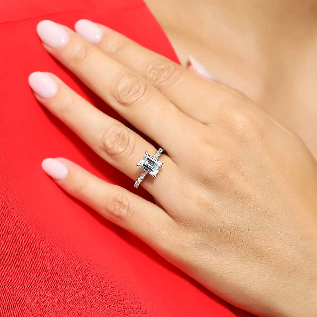 BERRICLE Sterling Silver Solitaire Wedding Engagement Rings 2.6 Carat Emerald Cut Cubic Zirconia CZ Promise Ring for Women, Rhodium Plated Size 4.5