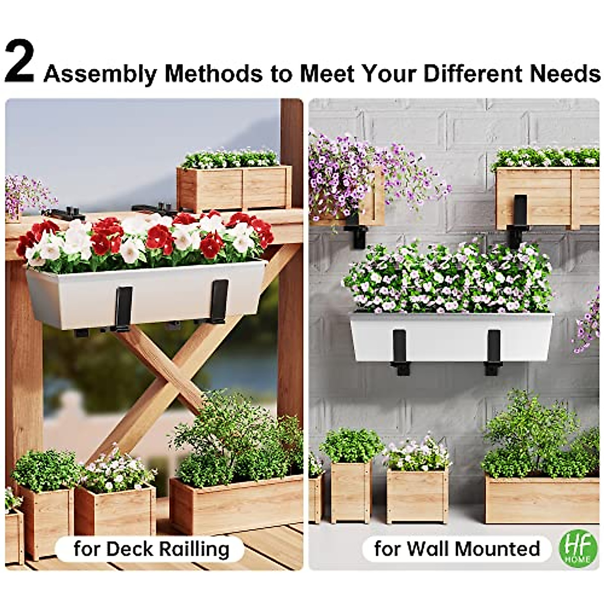 HFHOME 4 PCS Adjustable Planter Box Bracket (6 to 12.5 Inches) for Flower Box Holders, Window Boxes Planters Hooks, Heavy Duty Wall Mount Holder for Windowsills, Garden, Fences, and Balcony - Black