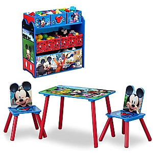 PZCXBFH Mickey Mouse 4-Piece Toddler Playroom– Set Includes Table and 2 Chairs and 6 Boxes of Toy Storage