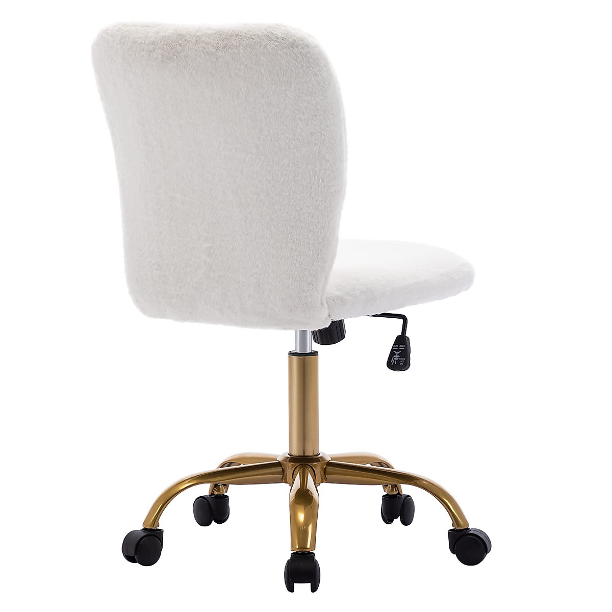 DUHOME Faux Fur Home Office Desk Chair, Modern Fluffy Fuzzy Vanity Chair with Wheels Golden Base Height Adjustable Swivel Task Chair for Girls Women, White & Faux Fur