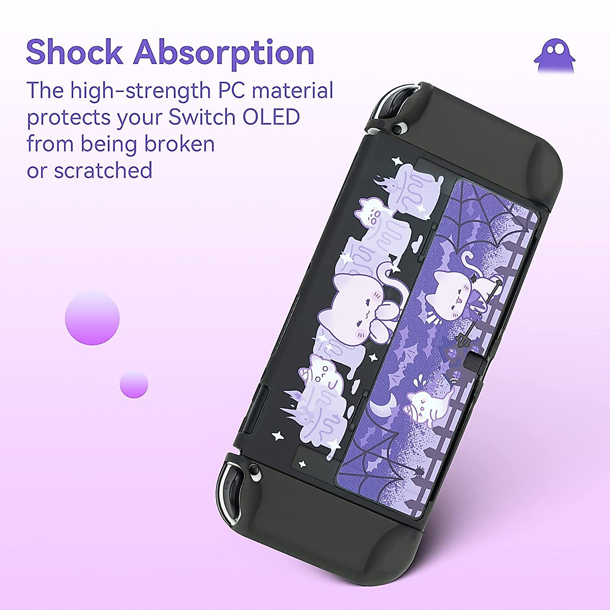 GeekShare Halloween Protective Case Slim Cover Case Compatible with Nintendo Switch OLED and Joy-Con - Shock-Absorption and Anti-Scratch - Spooky Cat