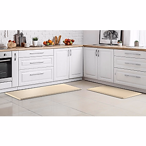 More Décor Anti Fatigue Kitchen Floor Mat, Standing Desk Mat, Double Pack, Non Slip, Waterproof - 0.47 Inches Thick - Rug Sizes 17.3" x 28" and 17.3" x 47.2" - Beige