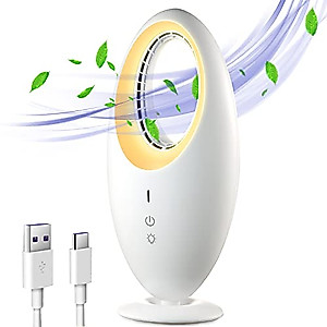 HoLarXuQ Desk Fan,12 Inch Bladeless Fan Small Table Fan USB Rechargeable Battery Operated,Quiet Portable Personale Fan Bedside Fans with 3 Cooling Speeds Touch Sensing Gradient Dimming for Bedroom