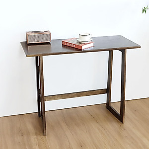 Solid Wood Folding Desk Mid Century Modern Desk,47 inch Foldable Writing Computer Desk for Home Office, Simple Study Makeup Workstation, Wooden Study Office Desk Table for Small Spaces,Walnut Color