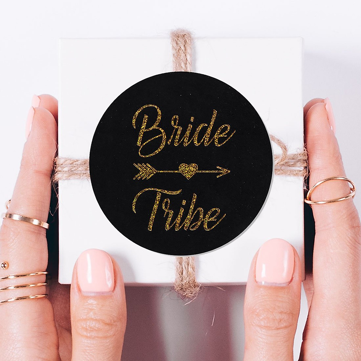 24-Pack, 2” Bride Tribe Stickers, Bachelorette Stickers, Black Gold Glitter Bridal Shower Labels
