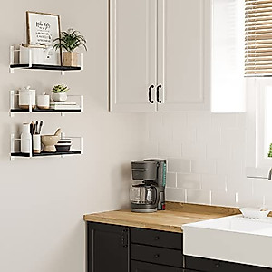 Wallniture Toledo Bookshelf Living Room Decor Kitchen Organization Floating Shelves Bedroom Decor Wall Shelves for Office Black Board, White Bracket Set of 3