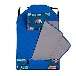 Wildkin Kids Modern Nap Mat with Reusable Pillow for Boys & Girls, Perfect for Elementary Sleeping Mat, Features Elastic Corner Straps, Soft Cotton Blend Materials Nap Mat for Kids (Transportation)