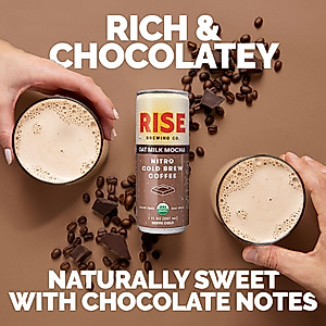 RISE Brewing Co. Oat Milk Mocha Nitro Cold Brew Coffee, No Sugar Added & No Dairy, Organic & Non-GMO, Low Acidity & Vegan, 7 Fl. Oz. Cans