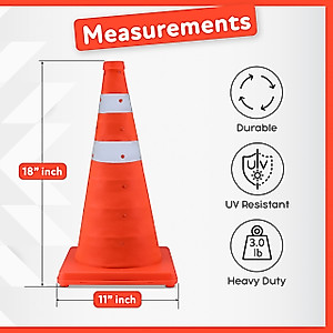 Nazret Collapsible Traffic Cones | Safety Cones 4 Pcs Set | 18" Orange Cones for Parking | Construction Cones | Traffic Cones for Parking Lot, Parking Cones for Drivers Training