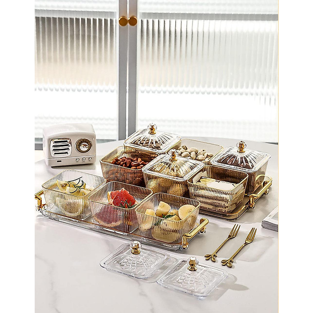 MYBAQ,Fruit Plate,Nut Tray,Divided Serving Tray With Lid,Fruit Platter Tray,Fruit Trays For Serving For Party,11.8 "L X 8.7 "W X 1.6 "H,Separate Compartments For Easy Cleaning