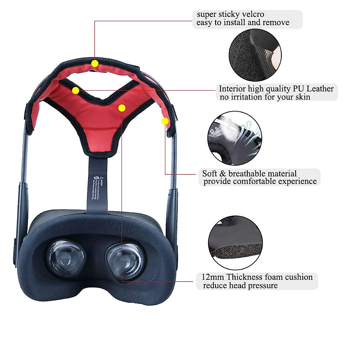 MASiKEN Professional Head Strap Pad for Oculus Quest 2 and Quest Headband Replacement Accessories, Comfortable PU Leather Head Cushion & Reduce Head Pressure (Red)