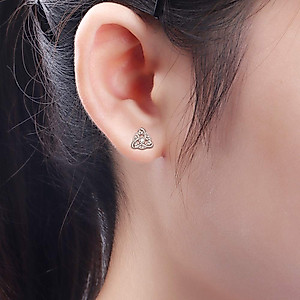 Mothers Day Celtic Knot Earrings for women Mom Trinity Triangle Round Triquetra Crystal Stud Irish 925 Sterling Silver Infinity Earring Dainty Trendy Clip On Piercing Jewelry