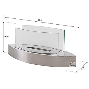 HOMCOM Ethanol Fireplace, 23.5" Tabletop 0.15 Gallon Stainless Steel 215 Sq. Ft., Burns up to 2 Hours, Silver