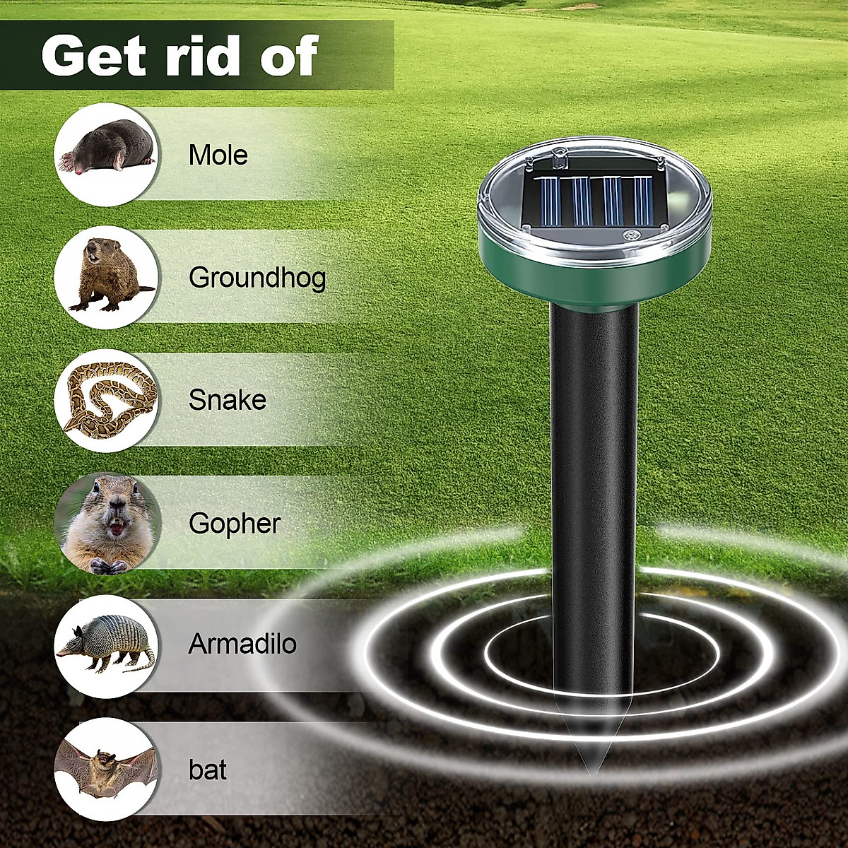 Mole Repellent Solar Powered Snake Repellent Ultrasonic, 8 Pack Gopher Repeller Sonic Mole Deterrent Spikes, Snake Gopher Mole Vole Repellent Outdoor for Lawn Garden & Yard, Groundhog Repellent