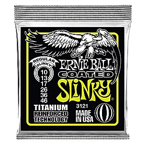 Ernie Ball Regular Slinky Coated Titanium Electric Guitar Strings, 10-46 Gauge (P03121)