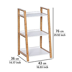 WENKO 3 Tier Ladder Shelf for Bathroom, Kitchen, Living Room, Bamboo, Storage Unit with White Shelves, Dimensions 16.93 x 29.92 x 14.17 in