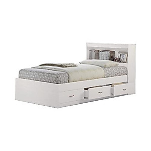 Hodedah Twin-Size Captain Bed with 3-Drawers and Headboard in White