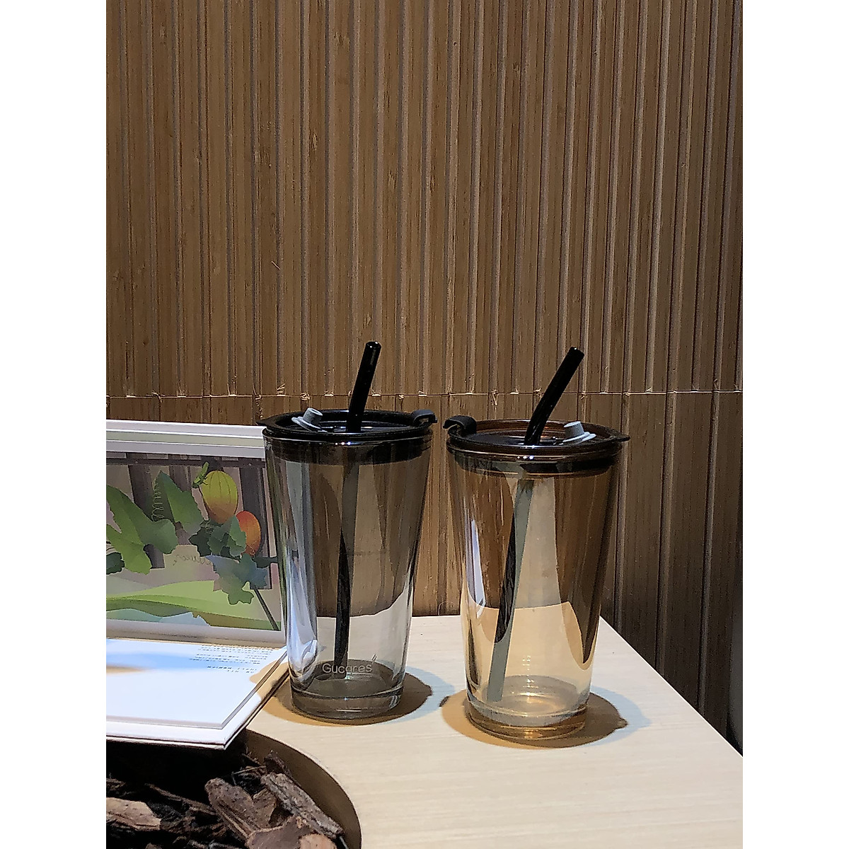 2 Pack 16 Ounce Tumbler with Lid and Straw, Leakproof Glass Cups with Lids and Straws, Iced Coffee Cup Silicone Sleeve Smoothie Cup Boba Cup