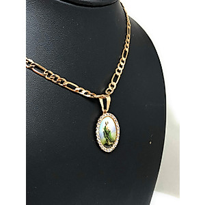 Gold Plated Saint Jude Pendant Necklace Figro 26" San Judas Tadeo Medalla Oro Laminado Figaro