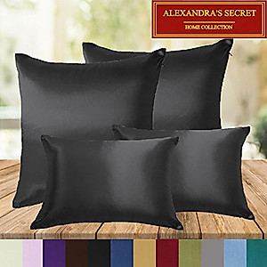 2-PCS Silky Soft Satin Solid Color Luxurious Decorative Throw Pillow Covers (Black, 12" x 20")