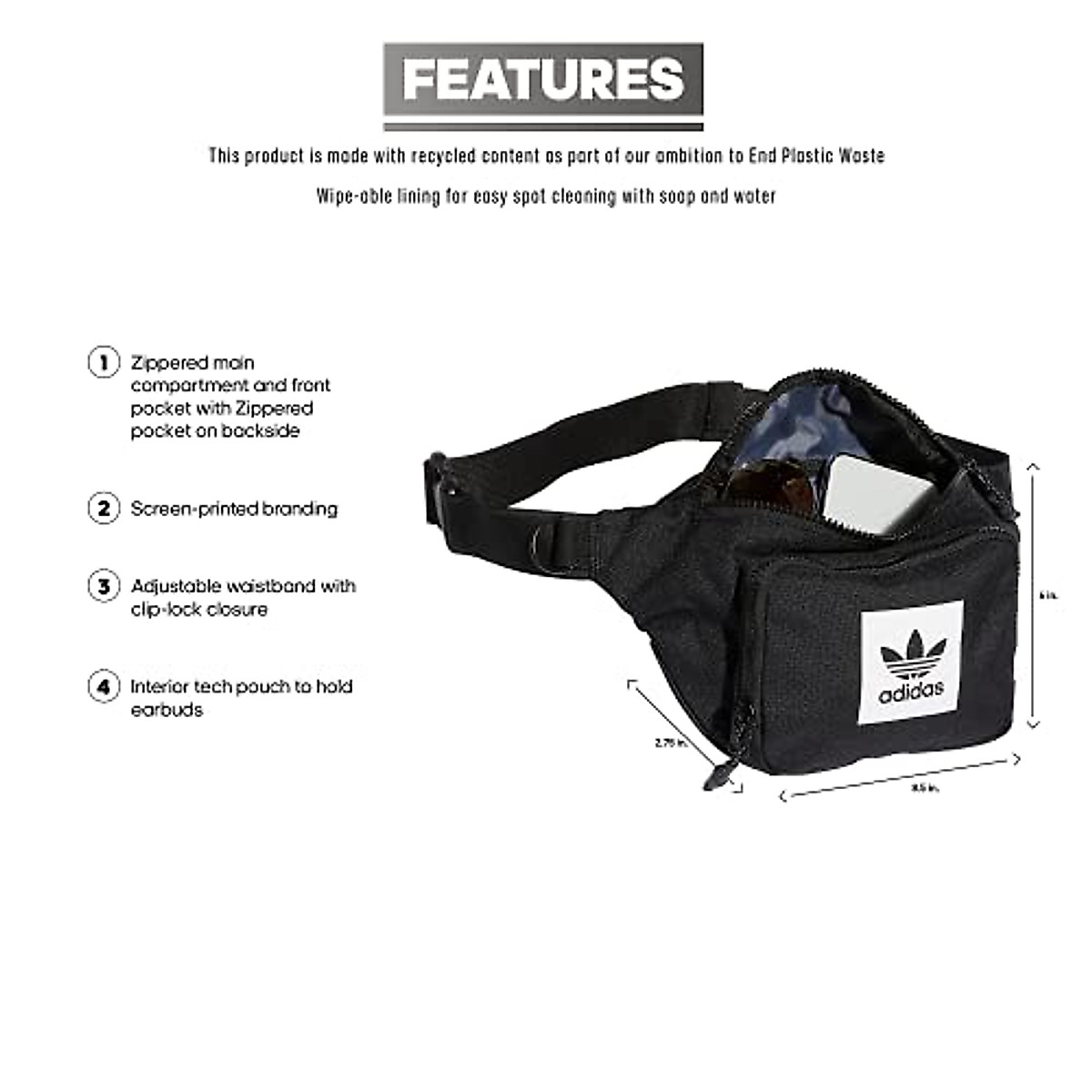 adidas Originals Originals Sport Hip Waist Pack, Black/White, One Size