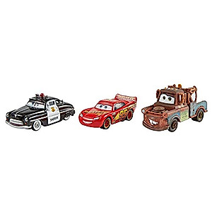 Mattel Disney Cars Toys, Radiator Springs 3-Pack of Die-Cast Toy Cars & Trucks with Lightning McQueen, Mater & Sheriff