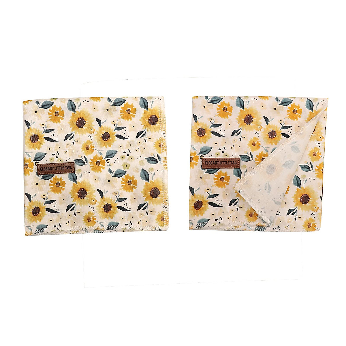 Elegant little tail Dog Bandanas - 1Pack Sunflower Print Washable Dog Scarf Female Square Dog Bib Kerchief Scarf Adjustable Pet Bandana for Medium Large Dogs