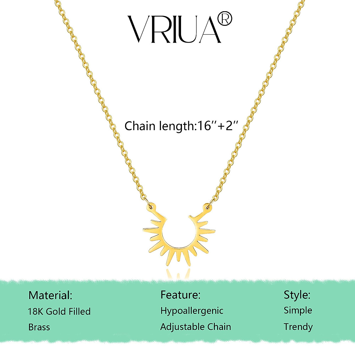 VRIUA Sun Necklace for Women 14k Gold Plated Sun Pendant Dainty Gold Necklace Minimalist Simple Jewelry