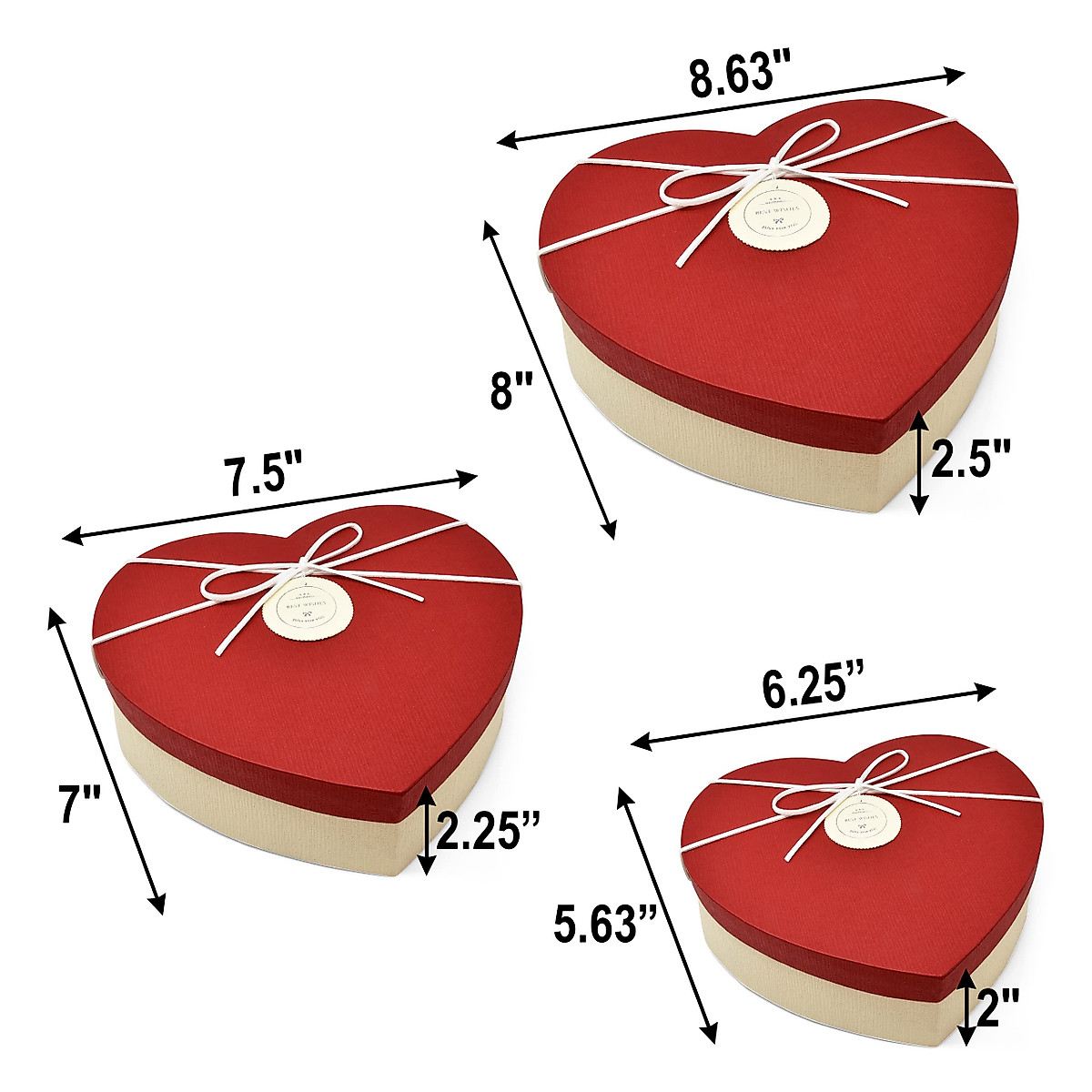 Valentine's Day Heart Shaped Gift Boxes 3 Pack Red and Off White Valentine Hearts Treat Box with Lids & Ribbon Bow Valentines Nesting Cookie Box for Gift Giving Holiday Decorative Present Wrapping