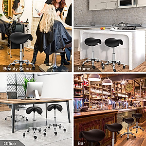 OmySalon Saddle Stool Rolling Chair, Ergonomic Saddle Chair with Swivel Wheels, Adjustable Hydraulic Stylist Cutting Stool for Tattoo Facial Massage Salon Medical Spa, Black