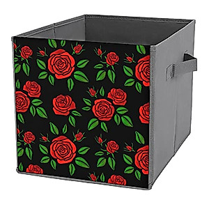 Vintage Rose Flowers Collapsible Storage Bins Basics Folding Fabric Storage Cubes Organizer Boxes with Handles